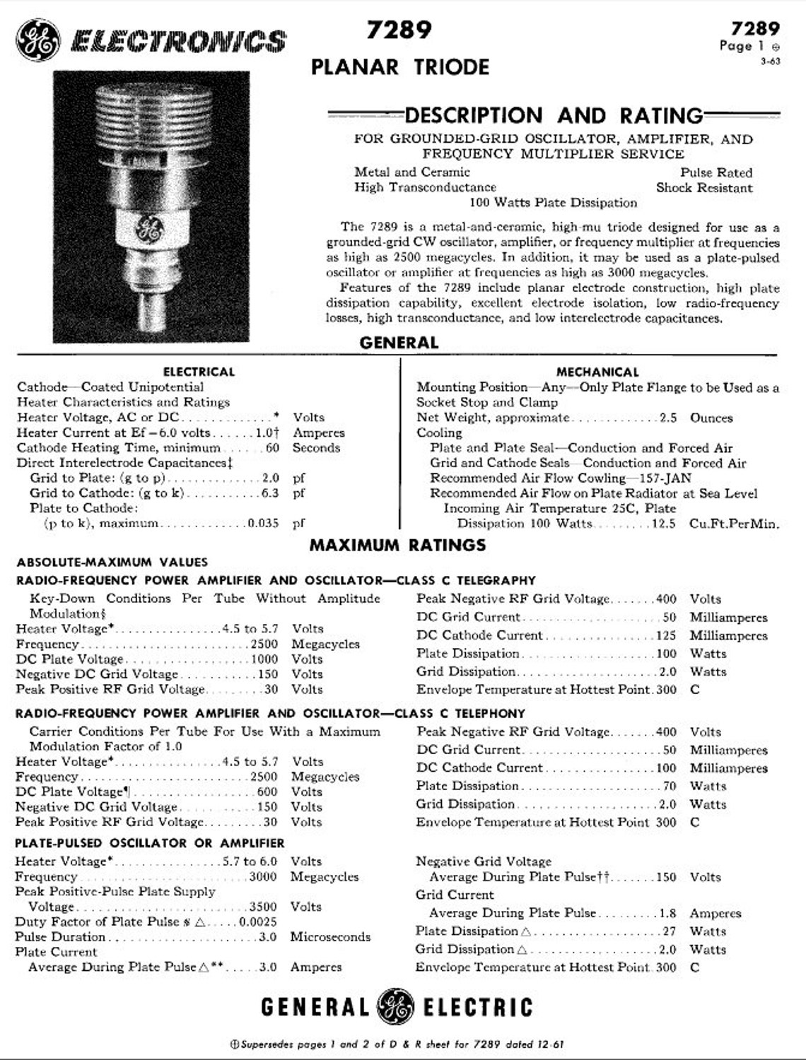 Eimac 7289 Vacuum Tube 3CX100A5 Planar Triode UHF - Etsy