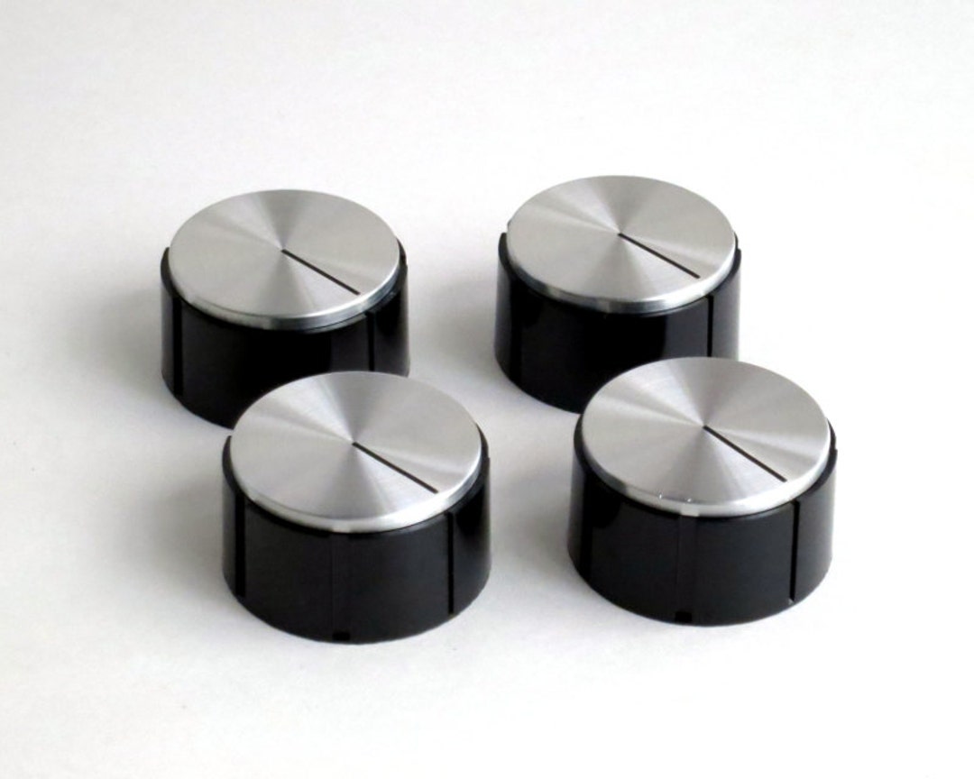 Set of 4 Black Round Radio Knobs With Spun Aluminum Tops - Vintage ...