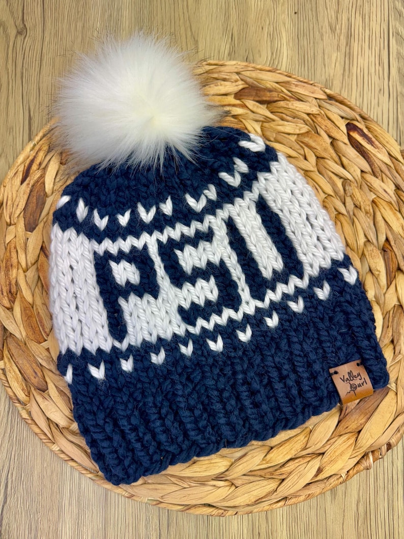 Hand-knitted PSU Beanie – Custom Penn State Winter Hat With Faux Fur ...