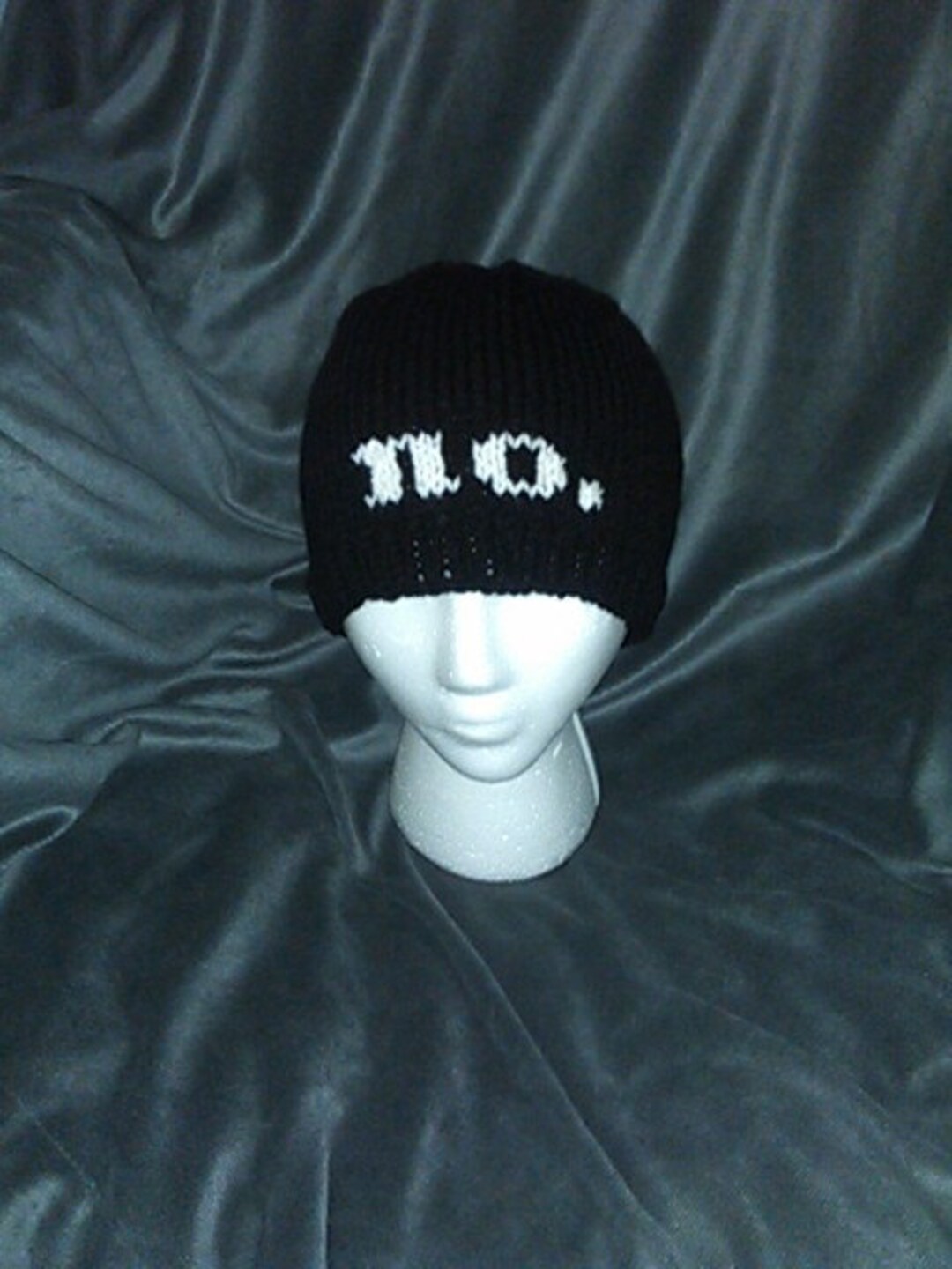 Hand Knit Black "no." Beanie - Etsy