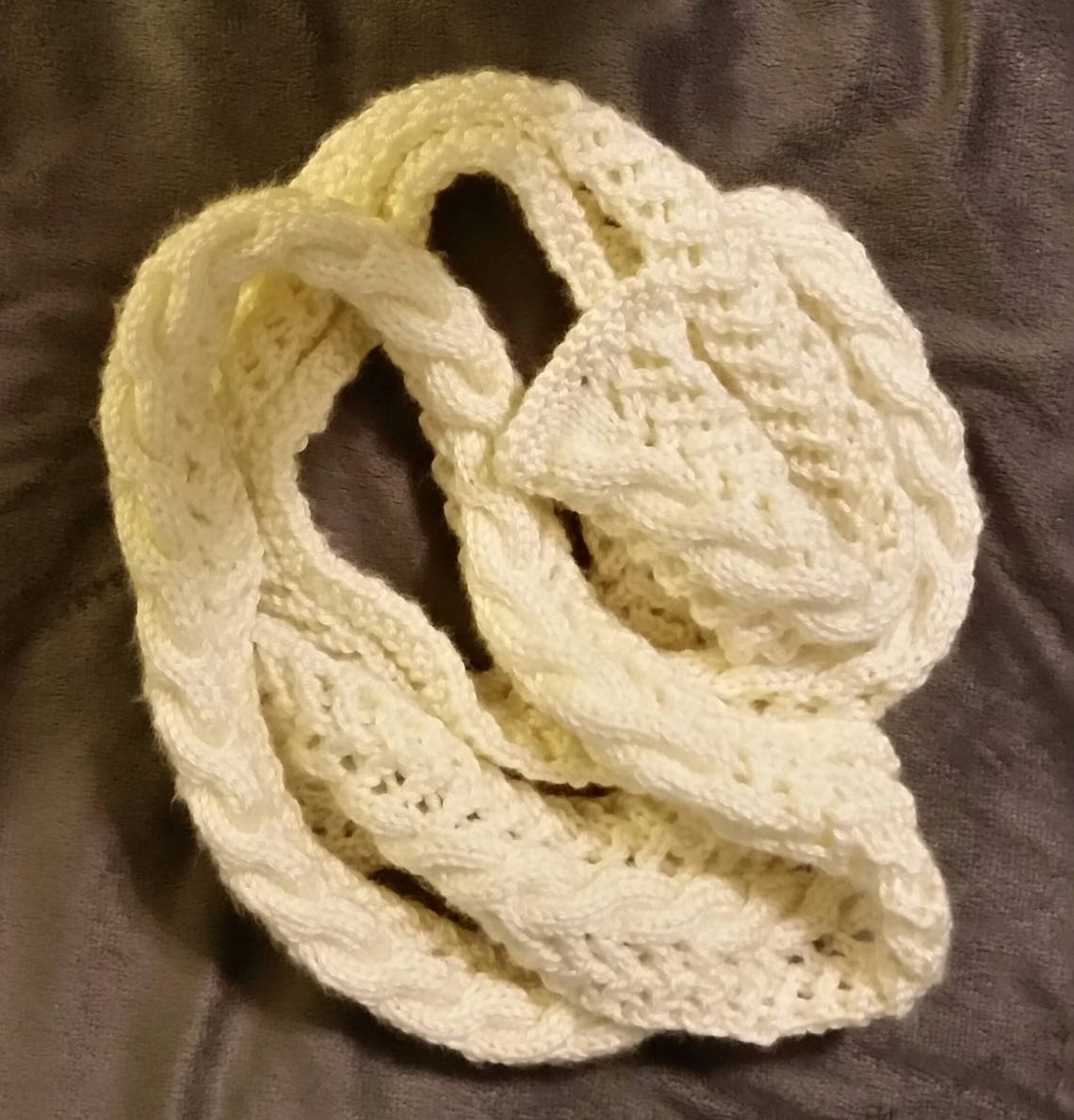 Hand Knit Cream Cable and Lace Scarf - Etsy