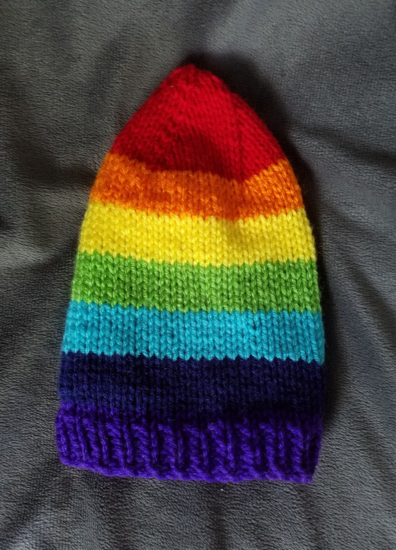 Hand-knit Rainbow Striped Beanie - Etsy