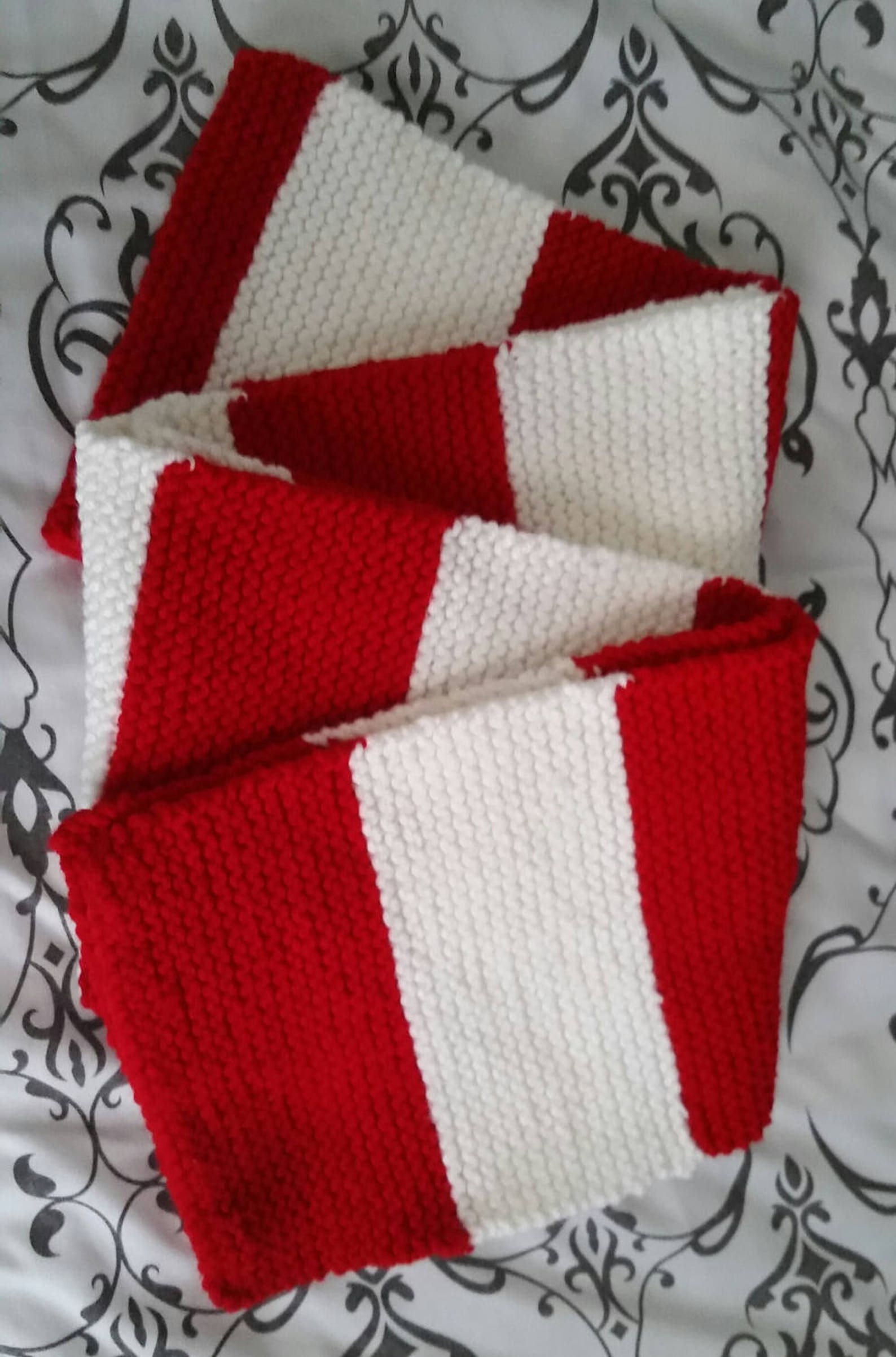Hand Knit Red and White Striped Scarf - Etsy
