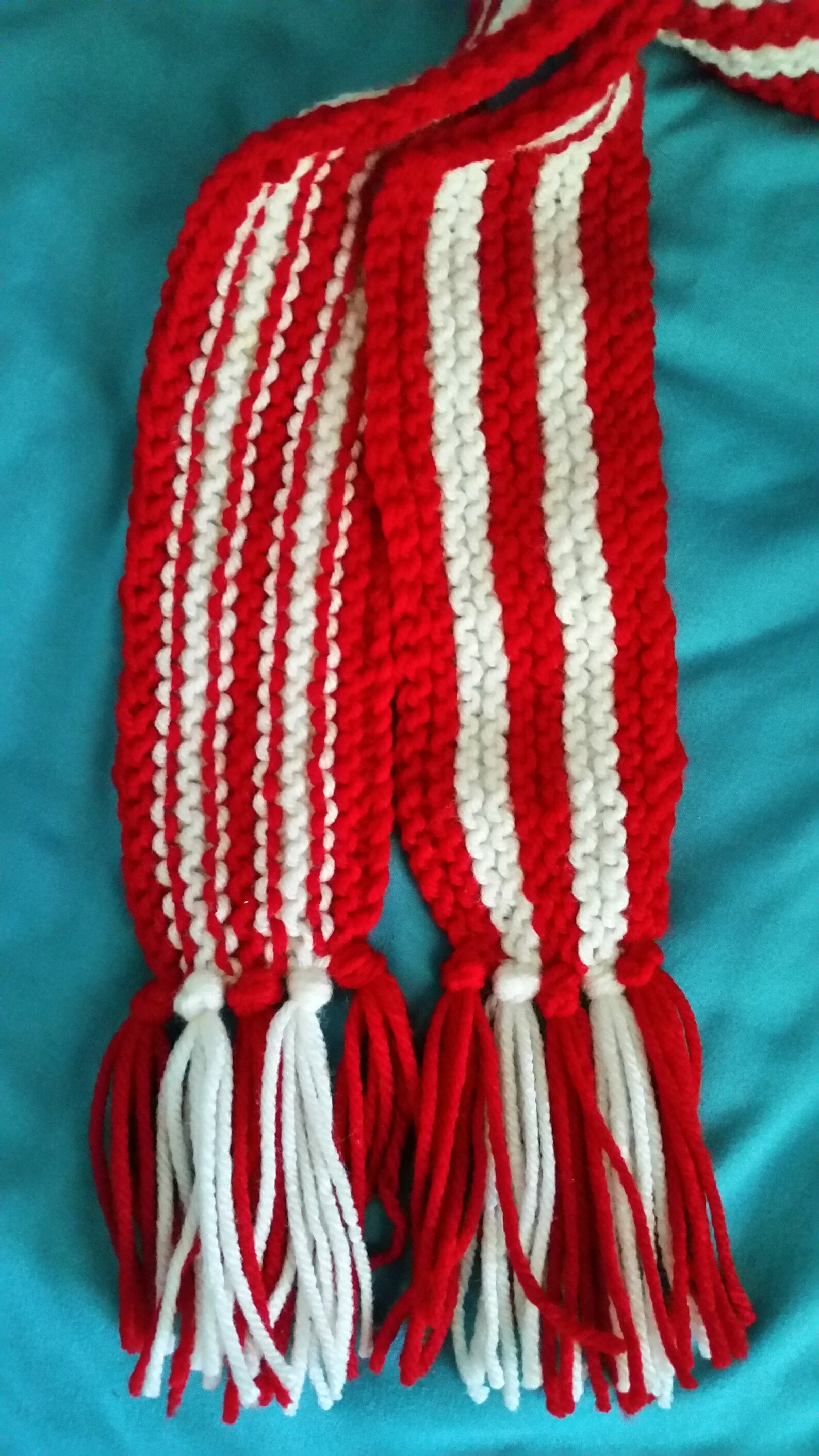 Hand Knit Extra Long Red and White Striped Scarf - Etsy