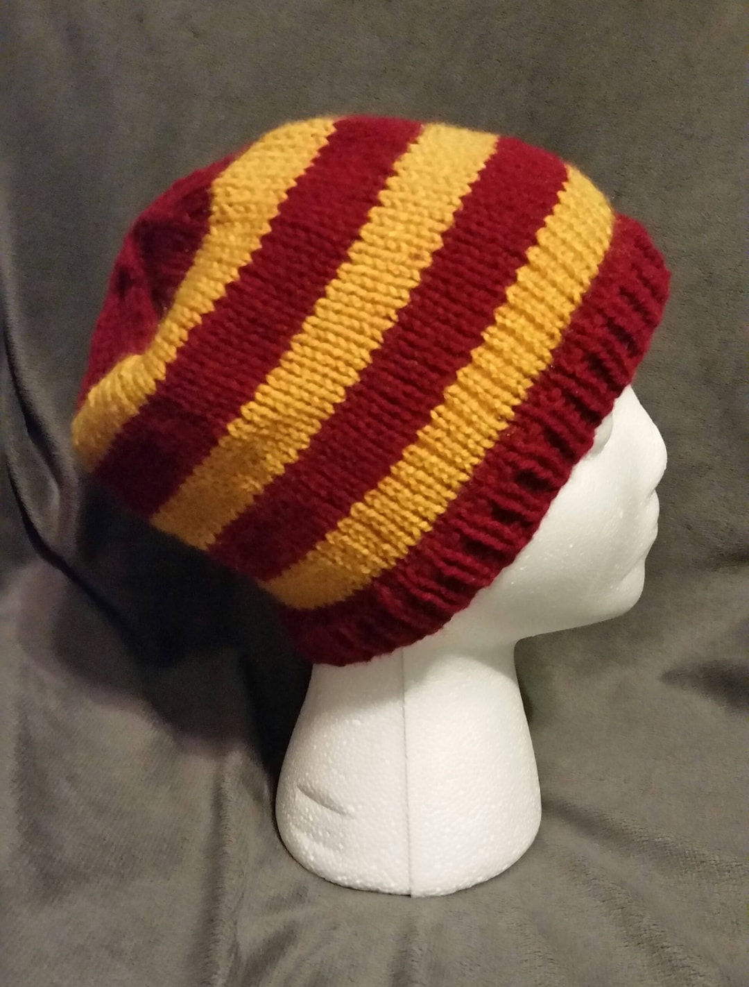 Hand-knit Red and Gold Striped Beanie - Etsy