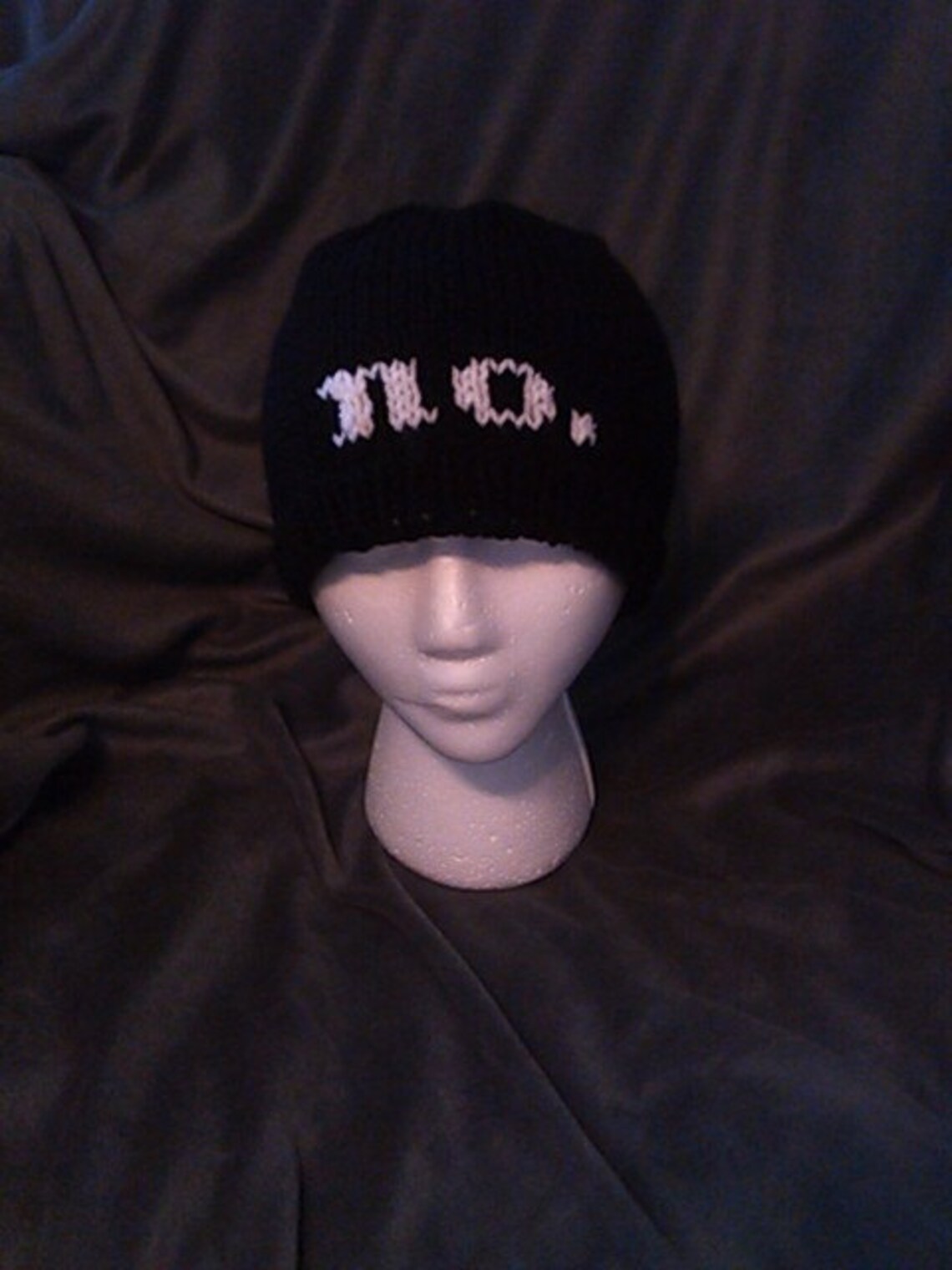 Hand Knit Black "no." Beanie - Etsy