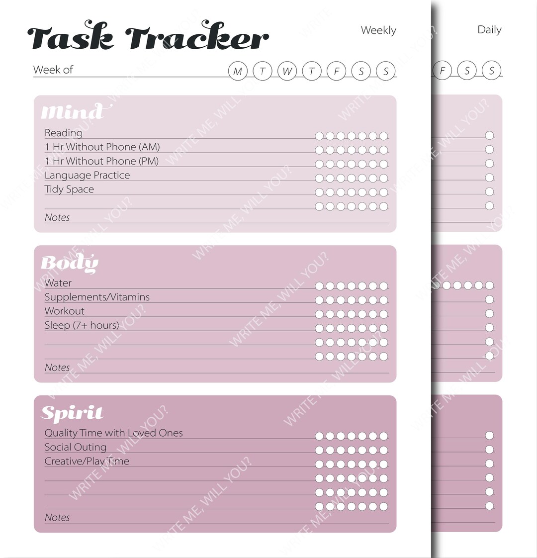 Task Tracker; Mind, Body, Spirit Habit Checklist | Digital Download - Etsy
