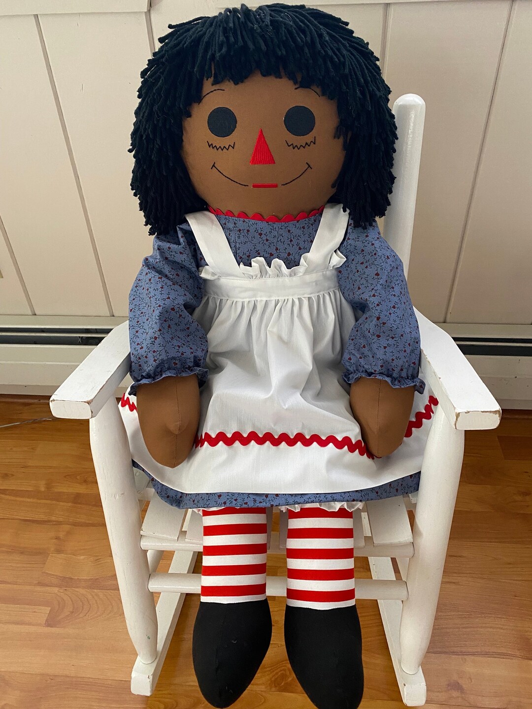 36 Inch Large Raggedy Ann African American Doll Blue Heart Print Dress ...
