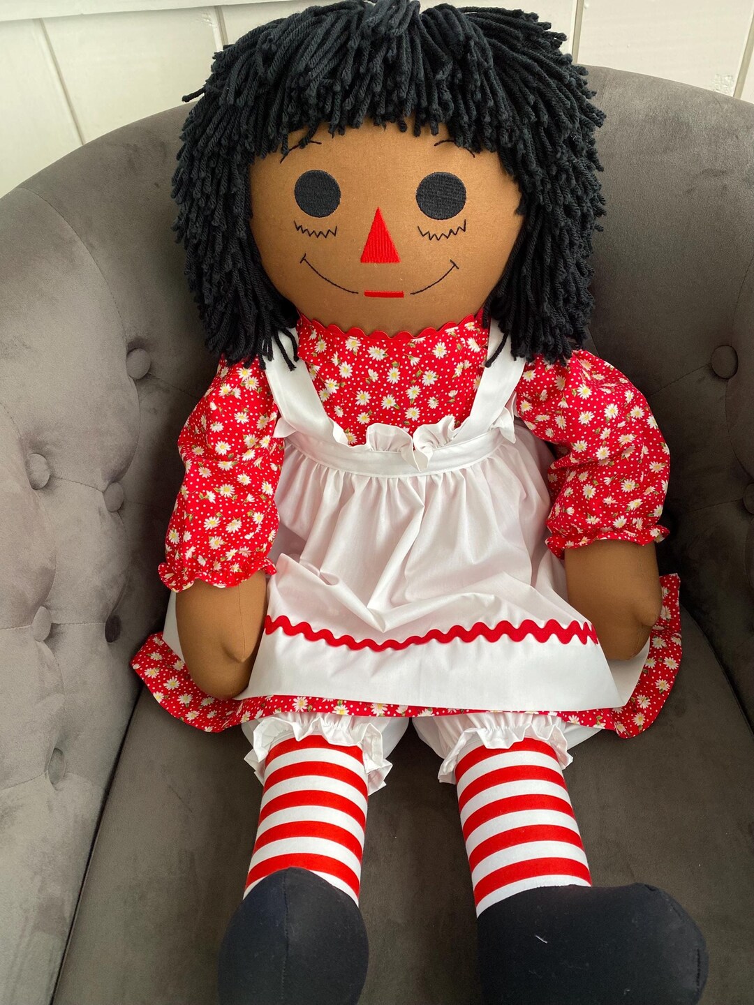 36 Inch Large Raggedy Ann African American Doll Red Daisy Print Dress ...