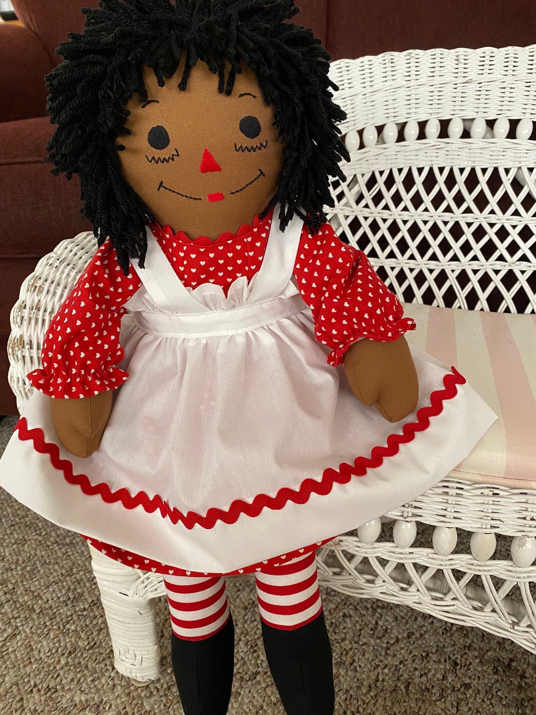 20 Inch Raggedy Ann Handmade African American Doll Heart Print Dress ...