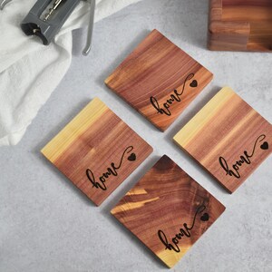 Handmade Cedar "home" Coasters | Housewarming Gift | New Home Coasters ...