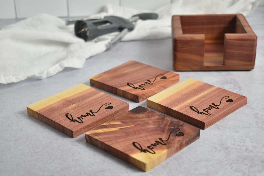 Handmade Cedar "home" Coasters | Housewarming Gift | New Home Coasters ...