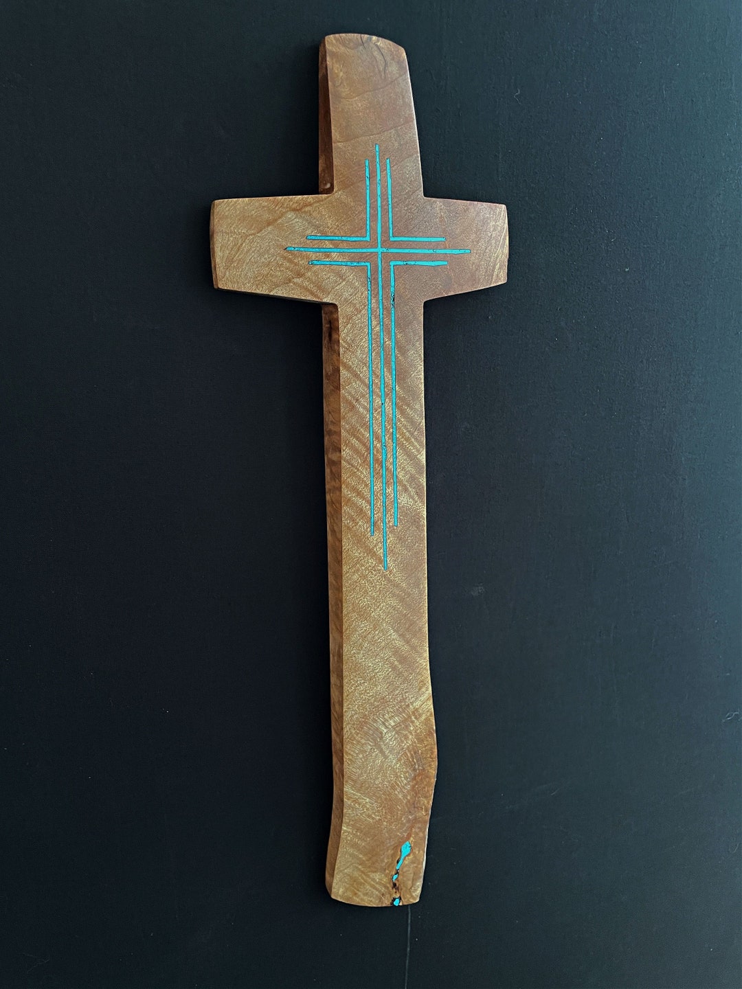 16"x 6" Natural Edge Maple Wall Cross With Turquoise Inlayed - Etsy