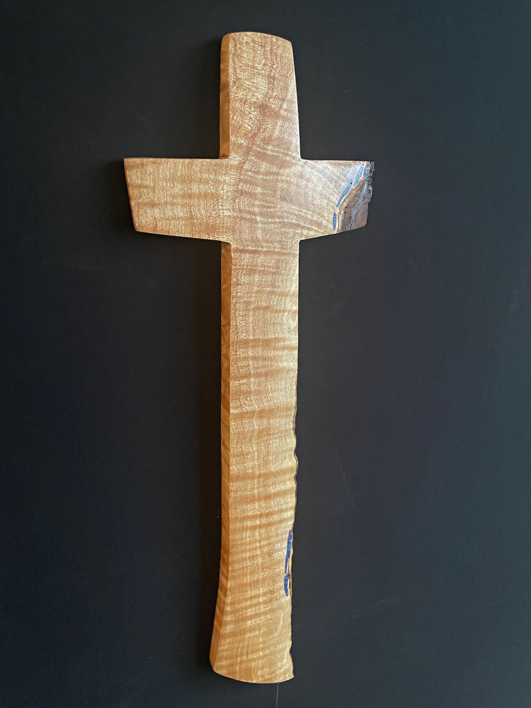 19"x 6" Natural Edge Maple Wall Cross With Lapis Inlayed - Etsy