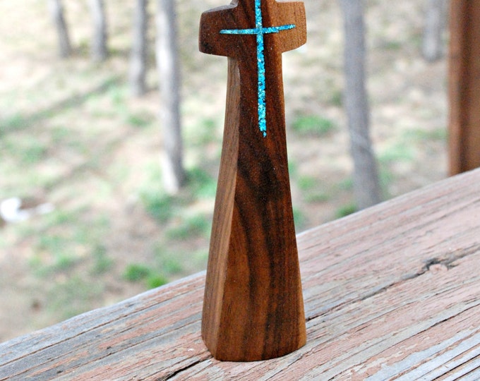 Walnut Standing Cross 6 X 2 With Turquoise Inlay - Etsy