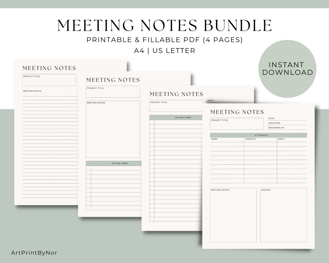 Business Meeting Minutes Digital Meeting Notes Template Printable Work ...