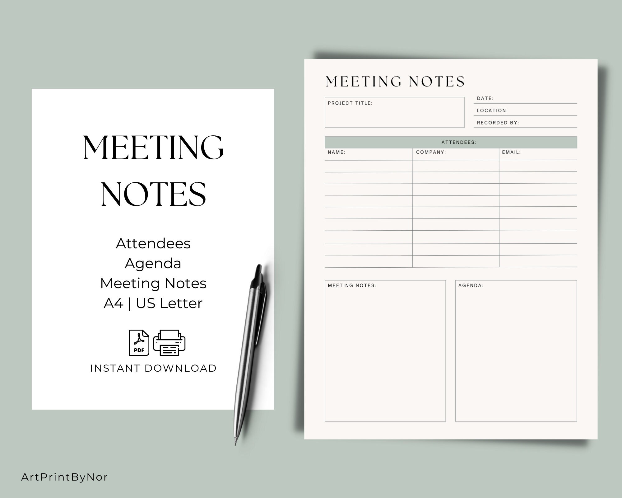 Business Meeting Minutes Digital Meeting Notes Template Printable Work ...