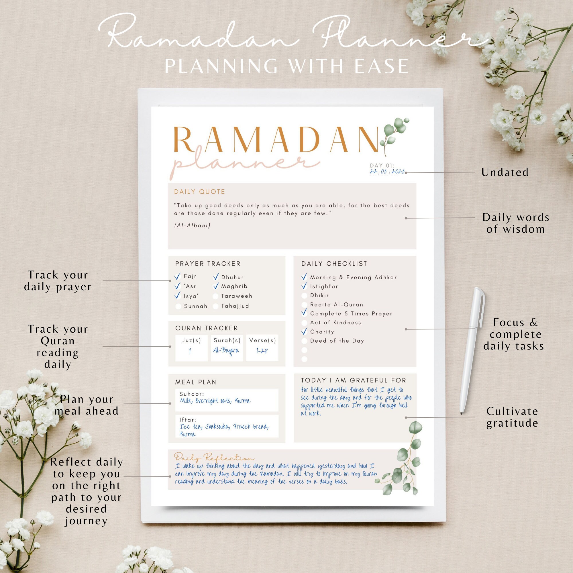 Ramadan Planner Undated Minimalist Printable With Surah and Quran ...