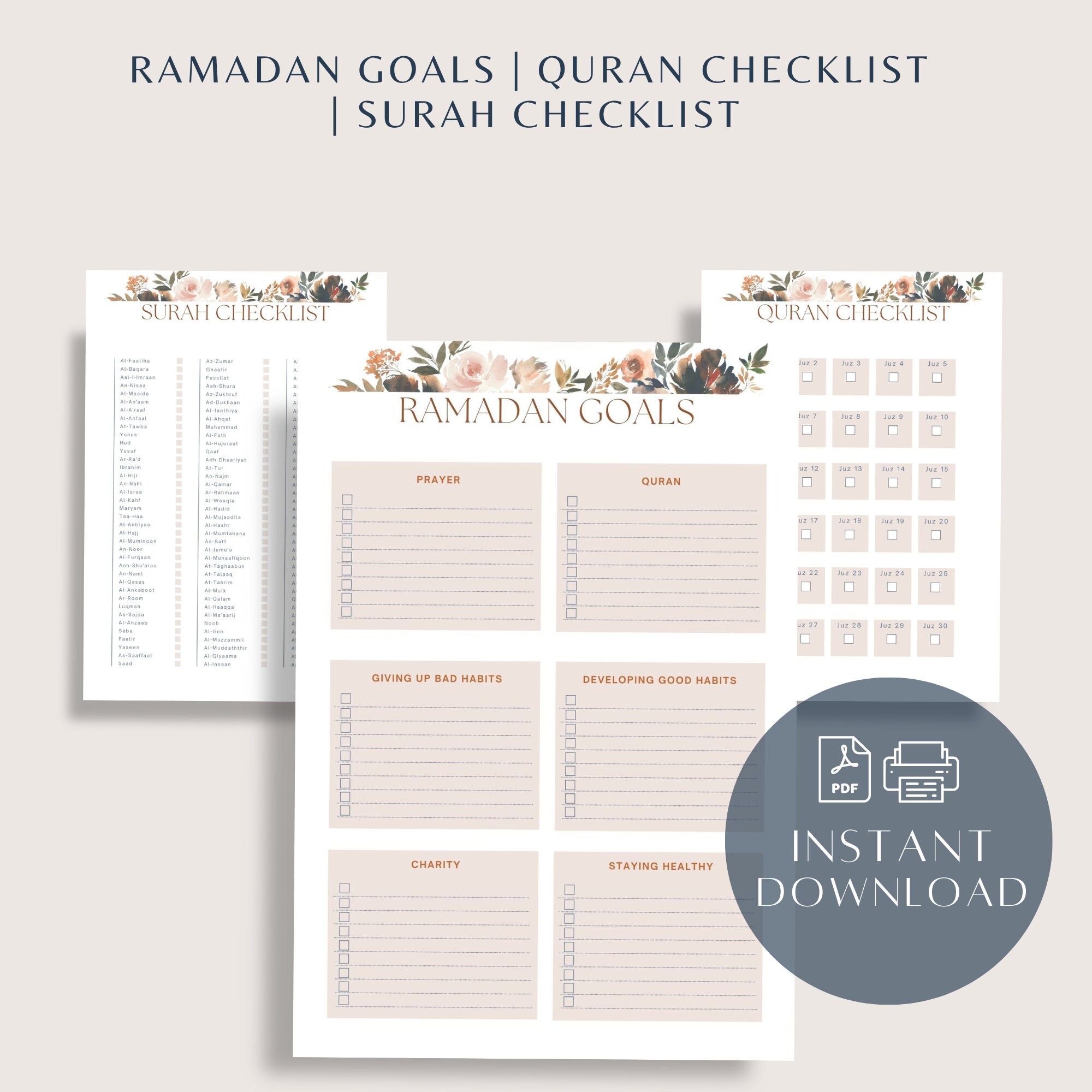 Ramadan Planner Simple Design Printable and Digital Surah Quran ...