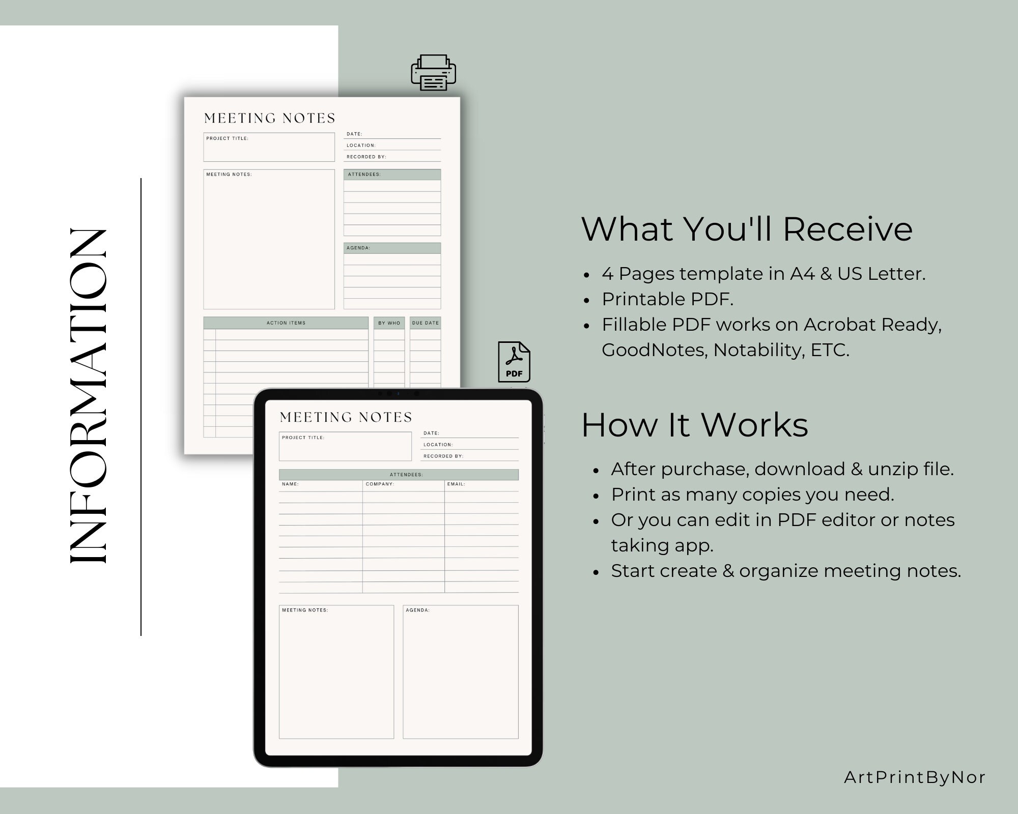 Business Meeting Minutes Digital Meeting Notes Template Printable Work ...