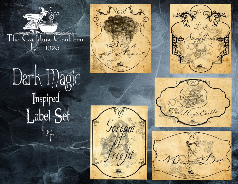 Dark Magic Labels, Set of 5 Halloween Potion Labels - Etsy