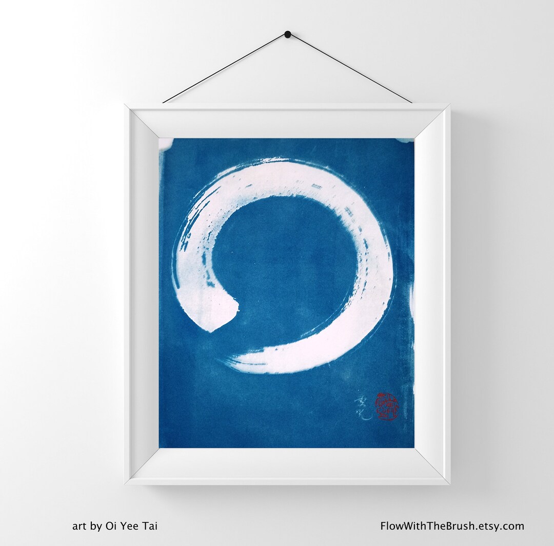 Impression soleil Enso originale Peinture cyanotype cercle zen/impression soleil cercle d'encre ...
