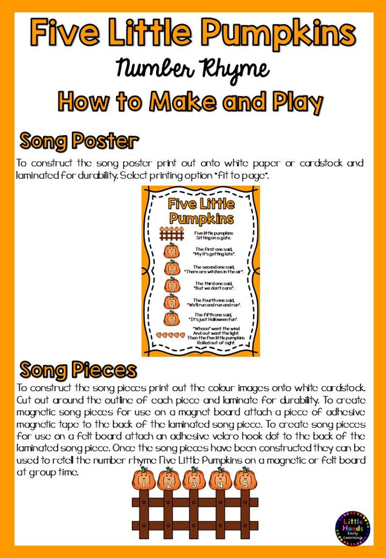 Five Little Pumpkins Song: Number Rhyme Stick Puppets (digital Download ...