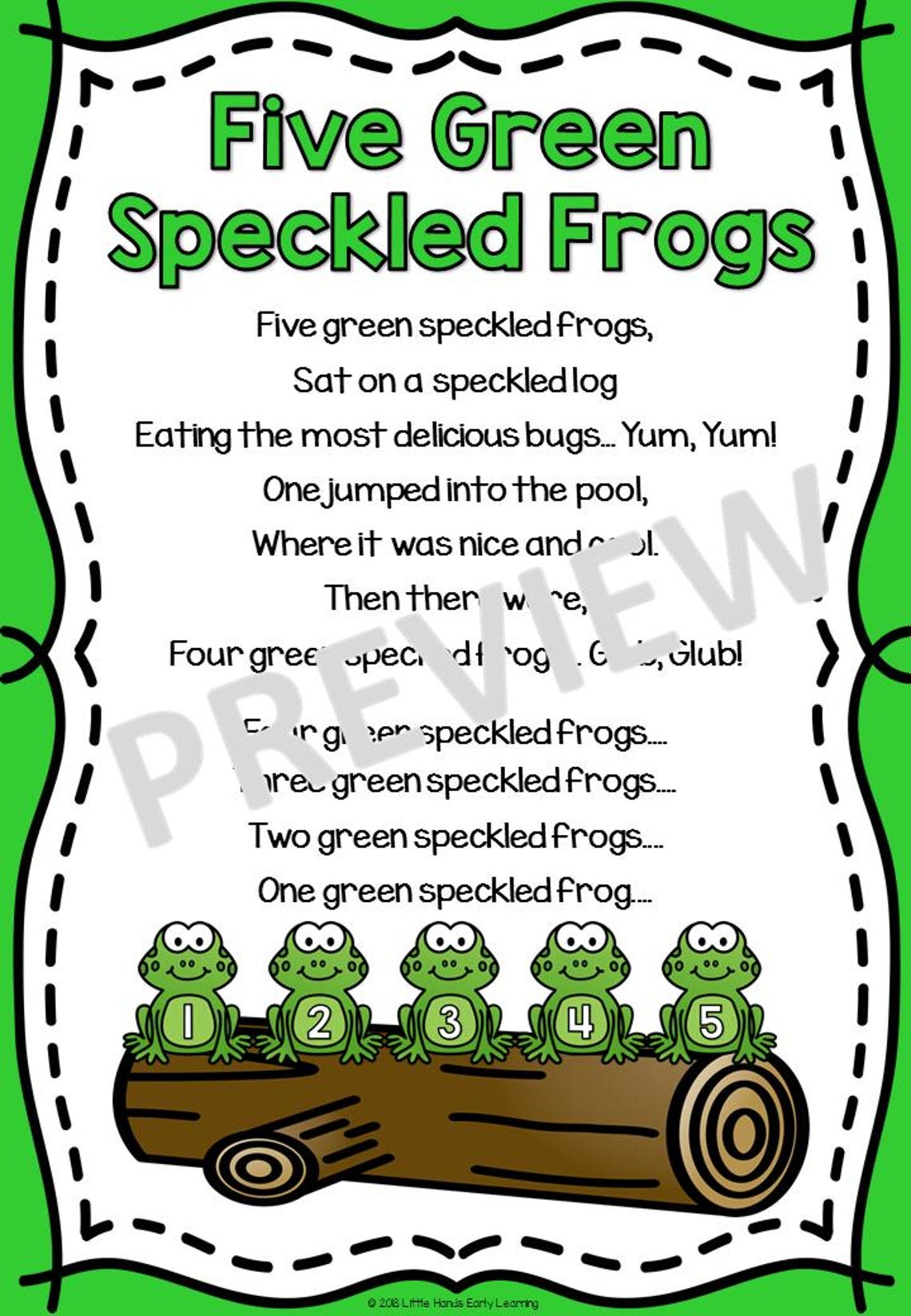 Five Green Speckled Frogs Song: Number Rhyme & Stick Puppets (digital ...
