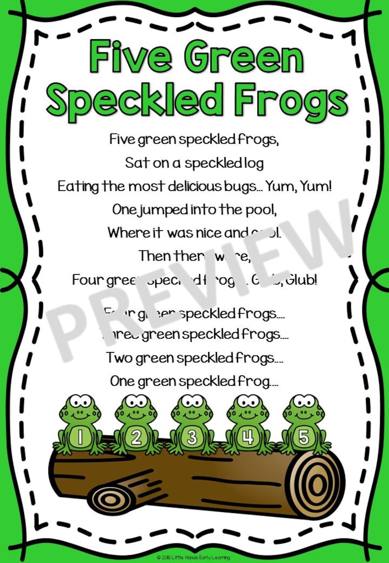 Five Green Speckled Frogs Song: Number Rhyme & Stick Puppets (digital ...