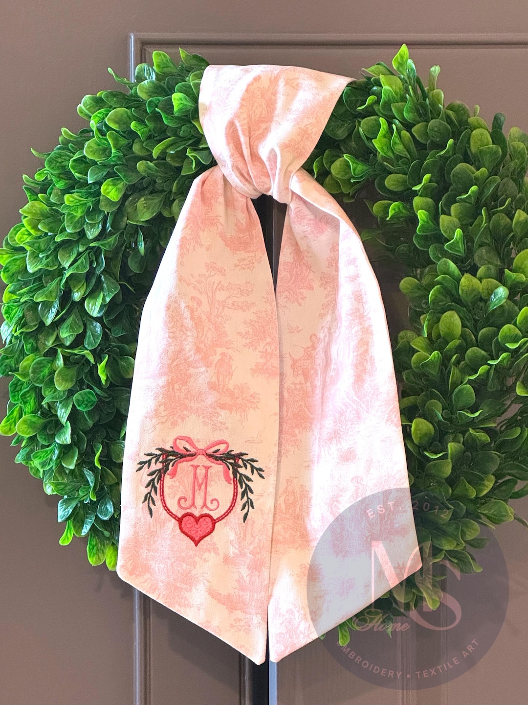 Valentine Heart Wreath Sash Personalized in Pink Toile Fabric for Mom ...