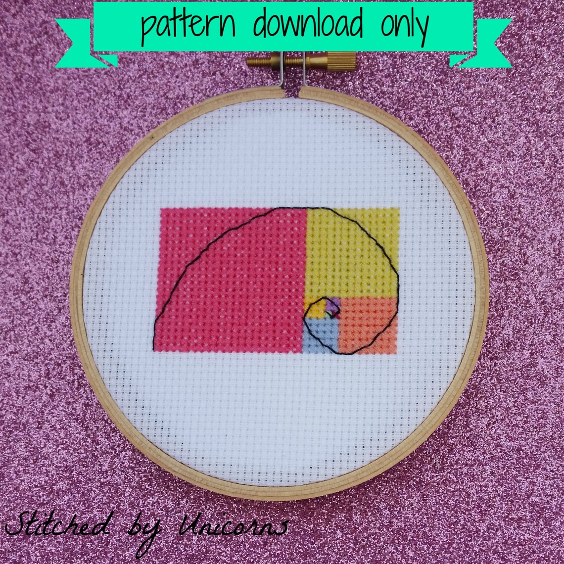 Rainbow Fibonacci Sequence Golden Spiral Easy Mini Counted Cross Stitch ...