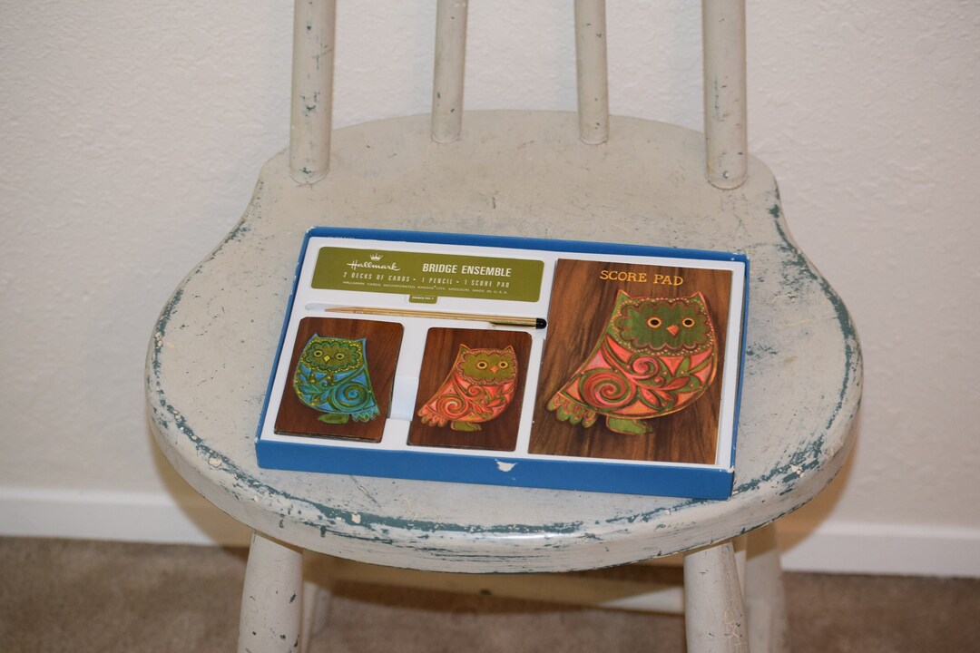 Retro 1970's Hallmark Bridge Ensemble With Funky Owl Themed Cards and ...