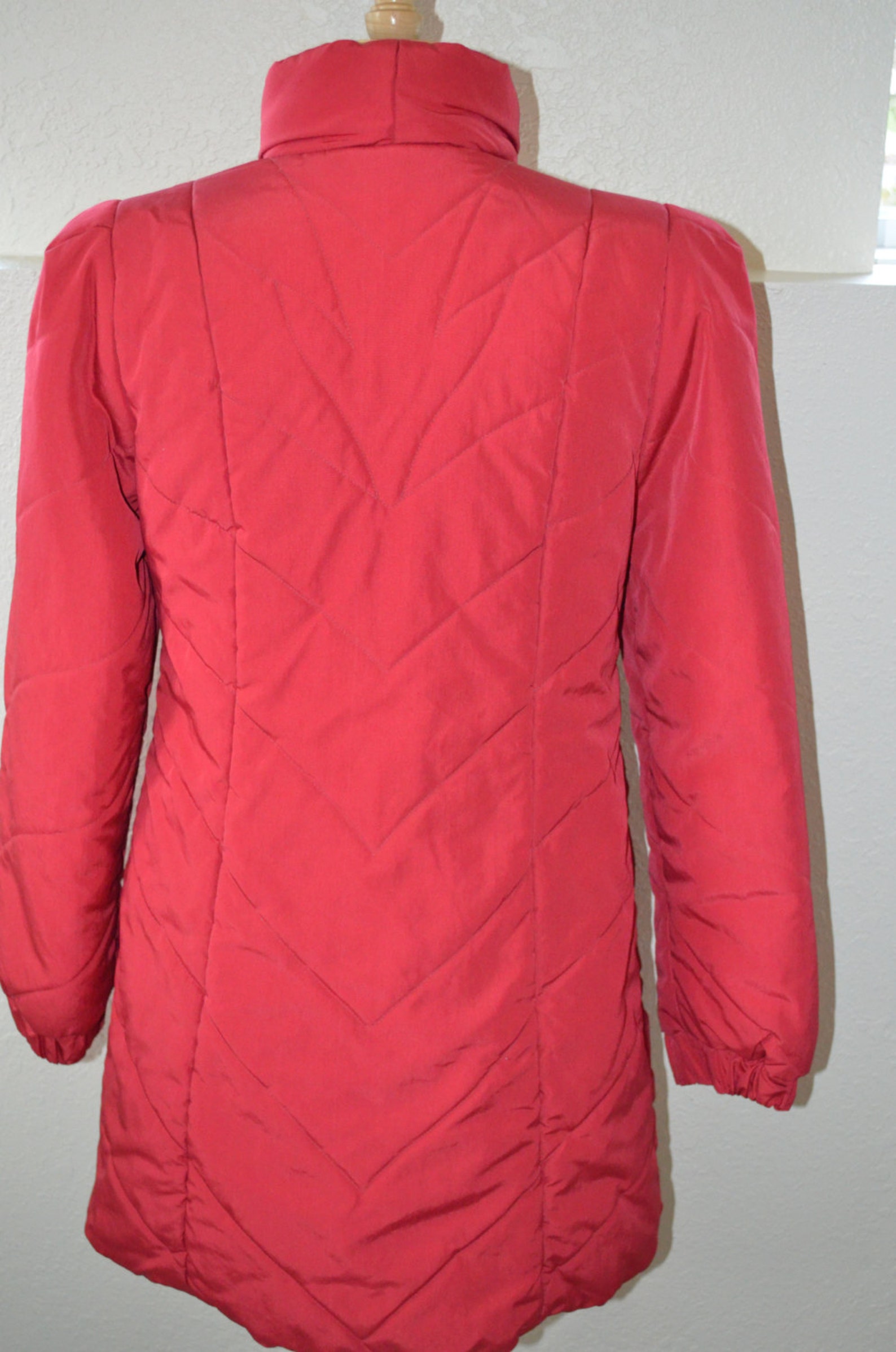 Red 'j.gallery' Puffy Knee Length Coat With Front | Etsy