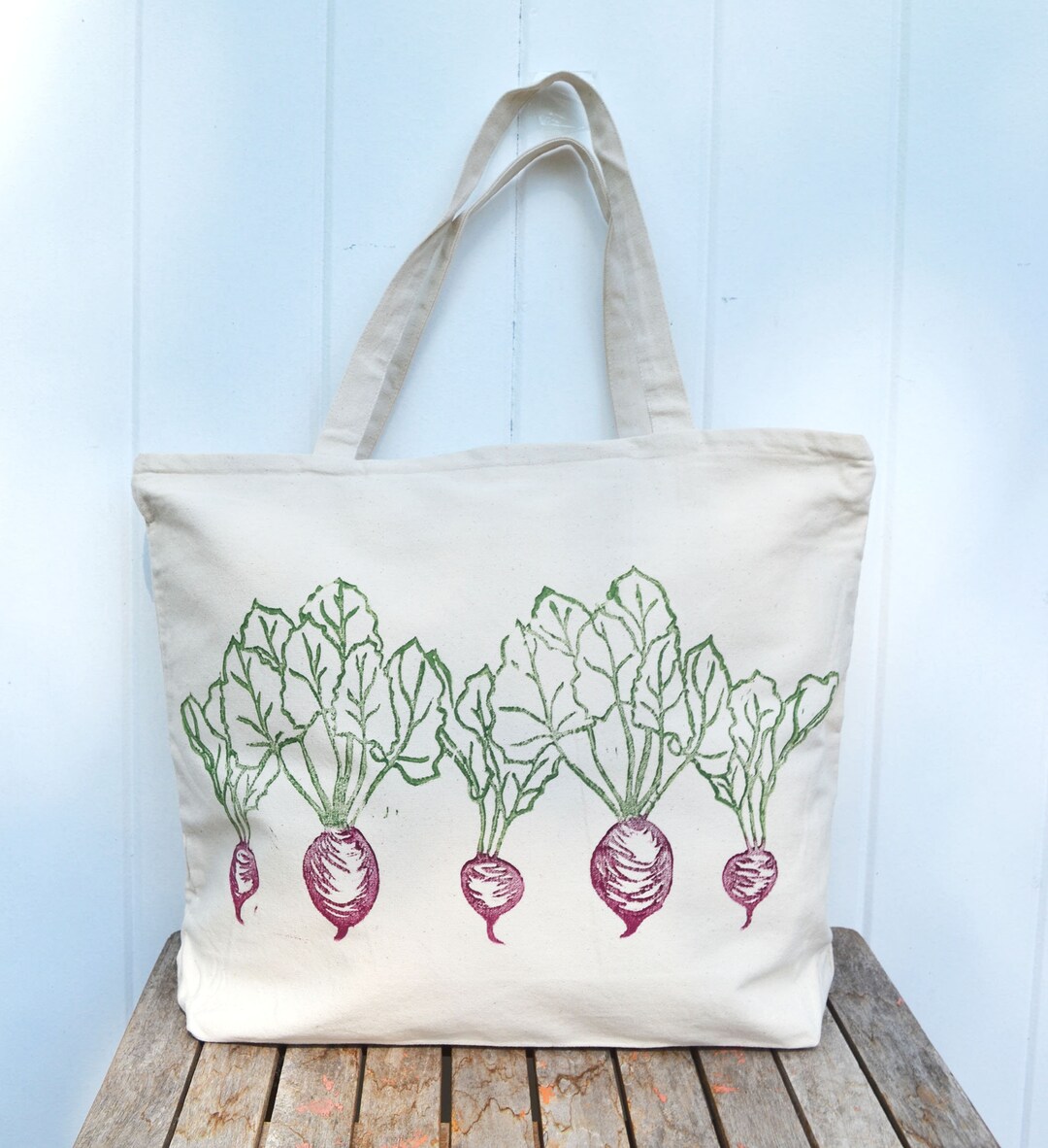 Large Block Print Beet Bag: Reusable Canvas Tote - Etsy