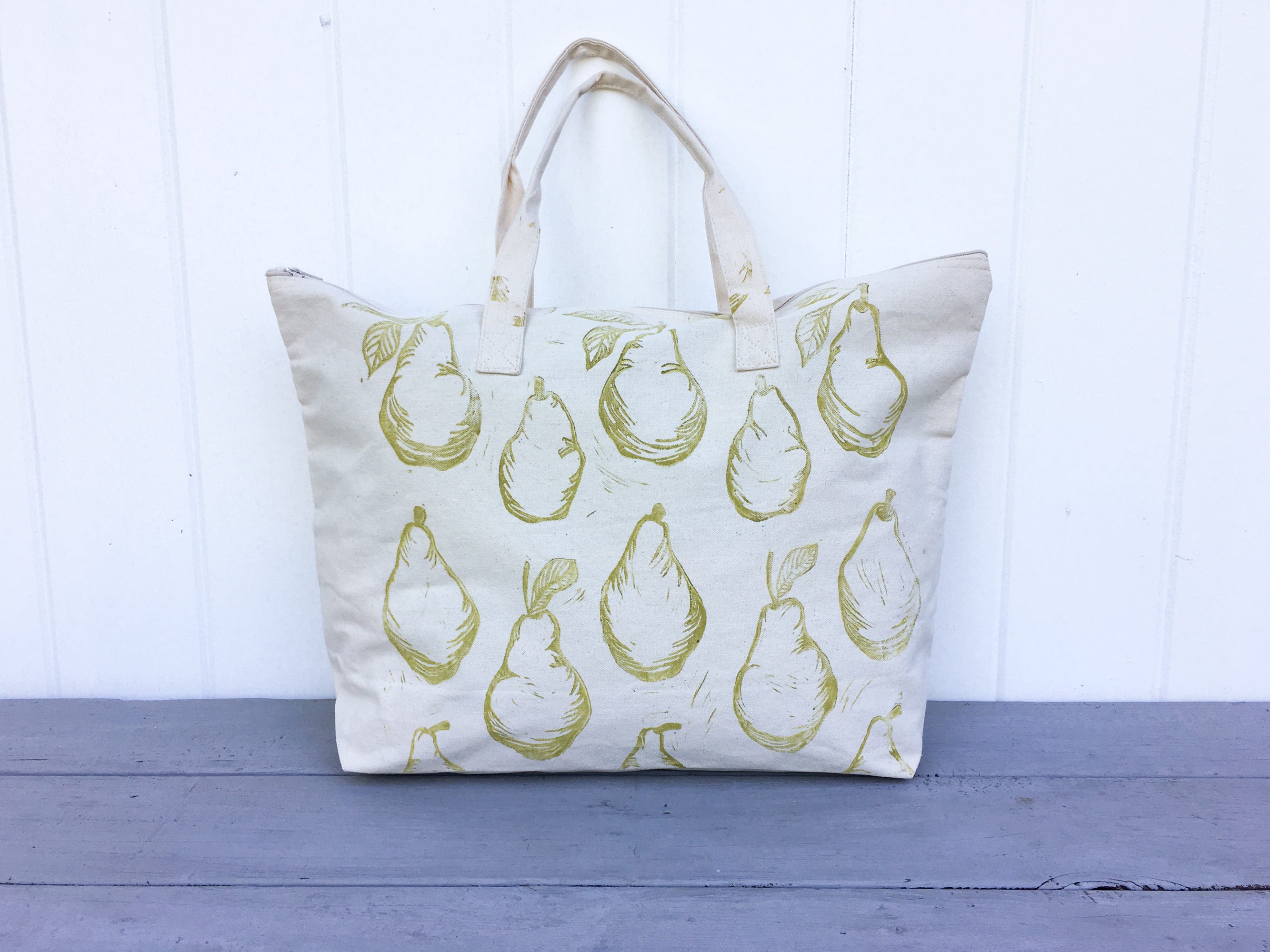 Large Zipper Tote Overnight Bag Pear Bag Farmers Market - Etsy