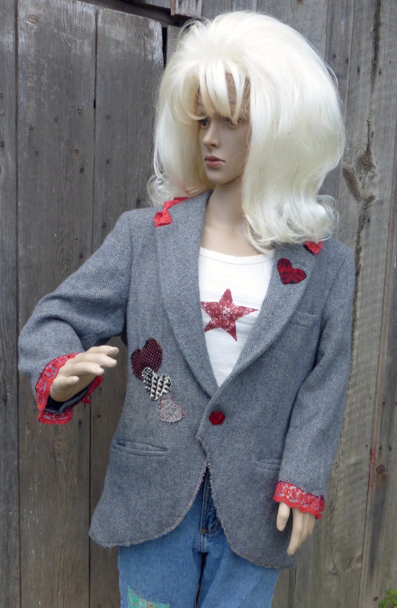 Tweed Riding Boho Blazer Upcycled Embellished Embroidered Appliqued ...