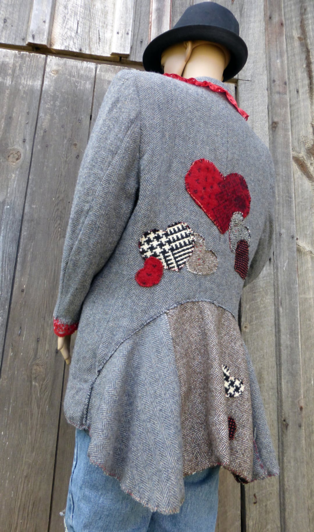 Tweed Riding Boho Blazer Upcycled Embellished Embroidered Appliqued ...