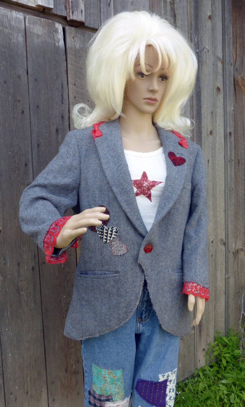 Tweed Riding Boho Blazer Upcycled Embellished Embroidered Appliqued ...