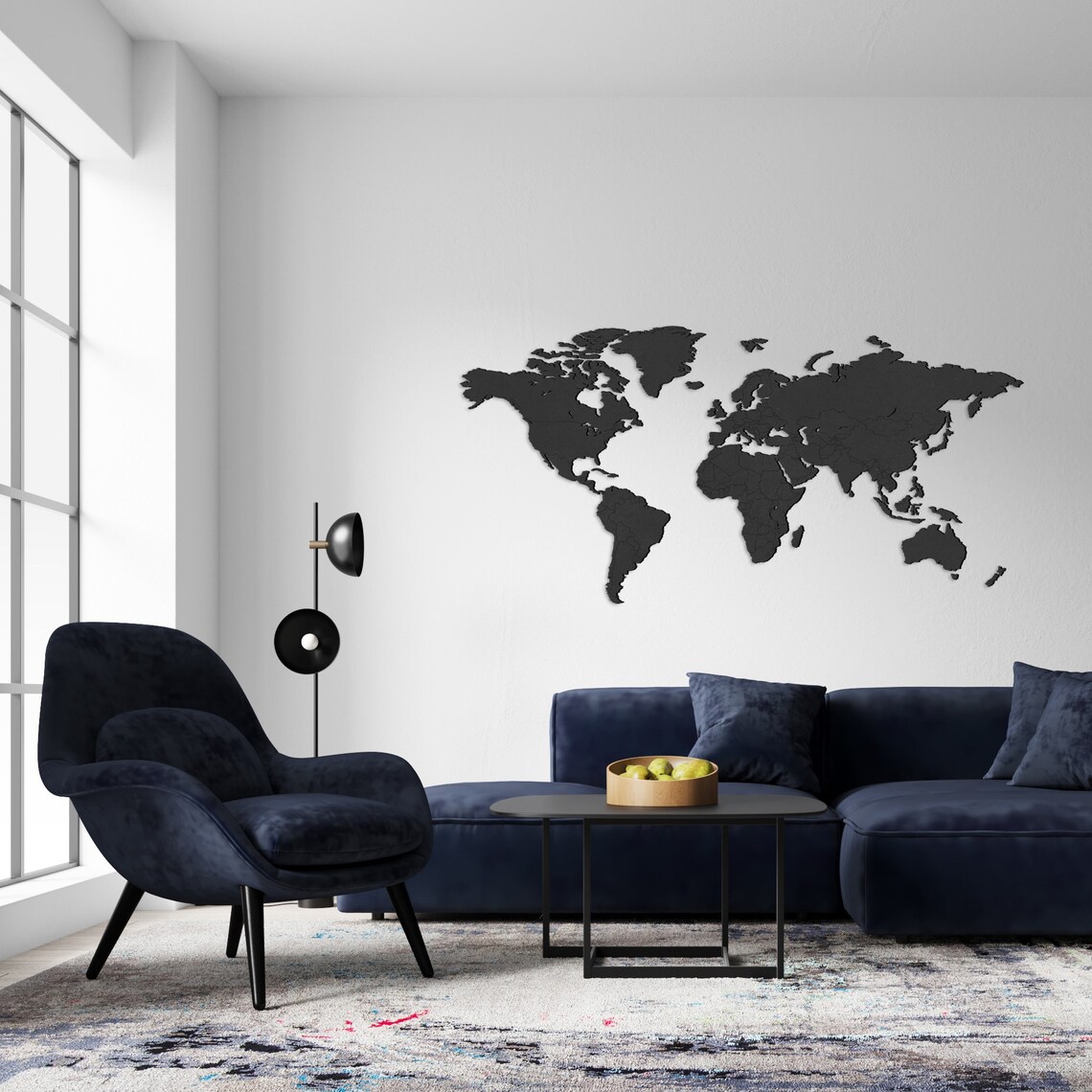 World Map Poster Black World Map Wall Art Wood World Map - Etsy