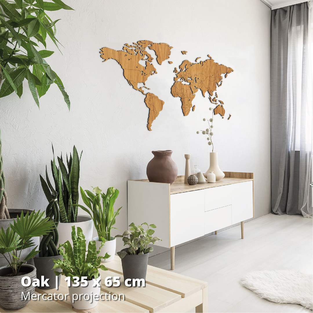 Wooden World Map - Oak / Walnut / Bamboo - World Map | Canvas | Push ...