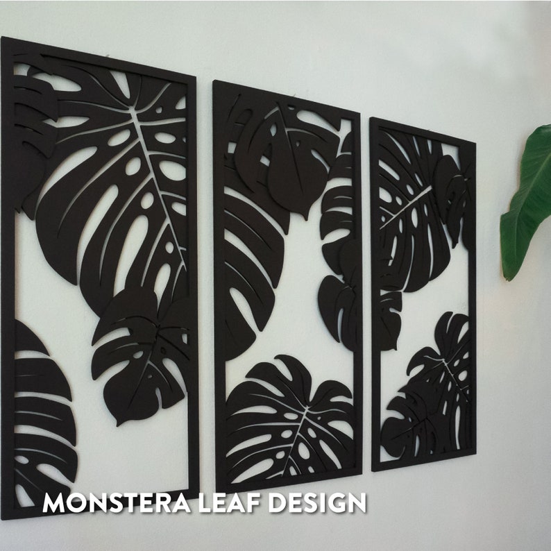 Jungle Wall Panel, Monstera Leaves Wall Decor, 3 Piece Wall Panels ...