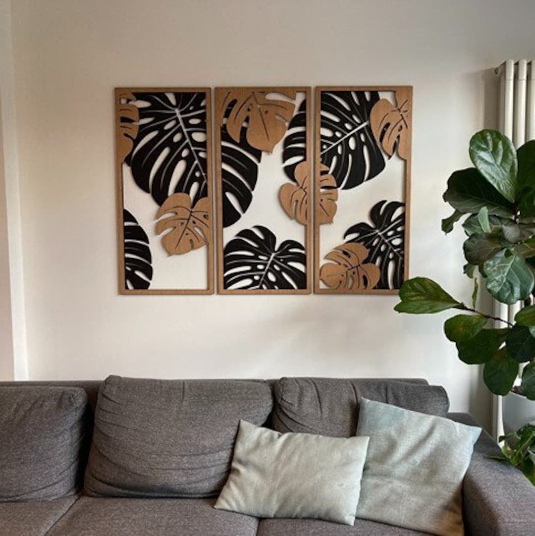 Monstera Decoration, Monstera Leaves Wall Decor, 3 Piece Wall Panels ...