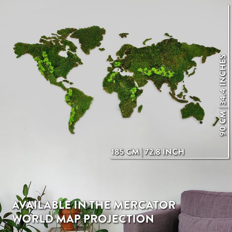 Moss Map Moss Worldmap Moss Wall Moss Decoration Vertical - Etsy