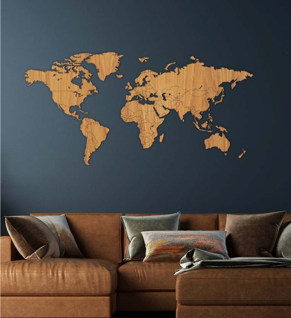 Travel Map Living Room Art Wood Wall Art Large Map Bamboo - Etsy