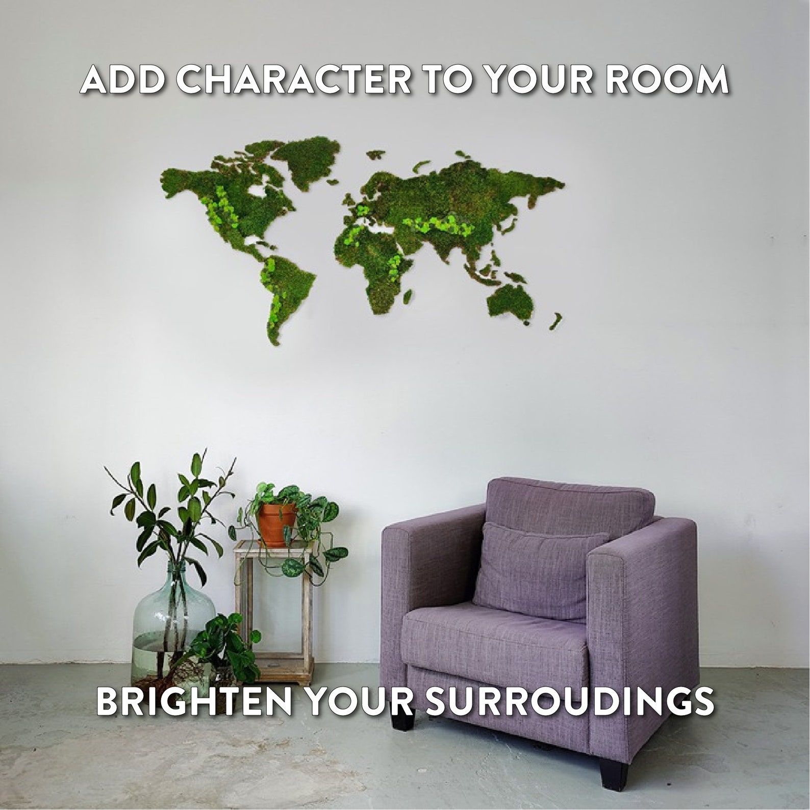 Moss Map Moss Worldmap Moss Wall Moss Decoration Vertical - Etsy