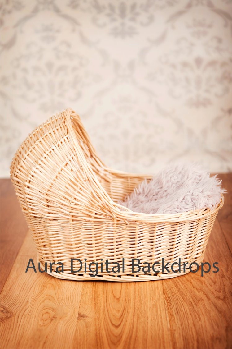 Digital Backdrop, Small Baby Basket (or Bassinet) on a Vintage ...