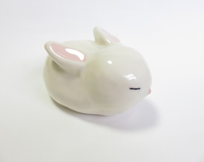 Rabbit Ceramics and Pottery White Bunny Sculpture Slepping - Etsy