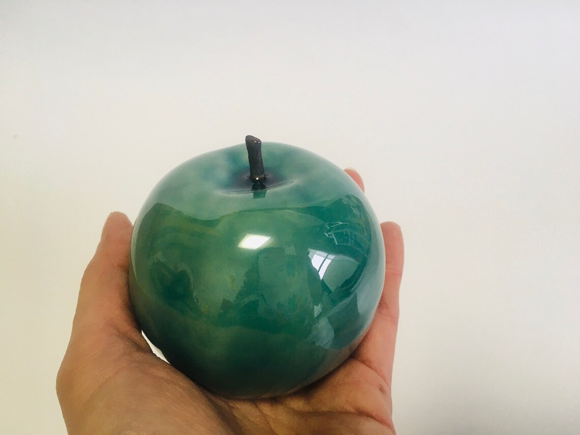 Apple Ceramic sculpture apple fruits turquoise blue glaze | Etsy