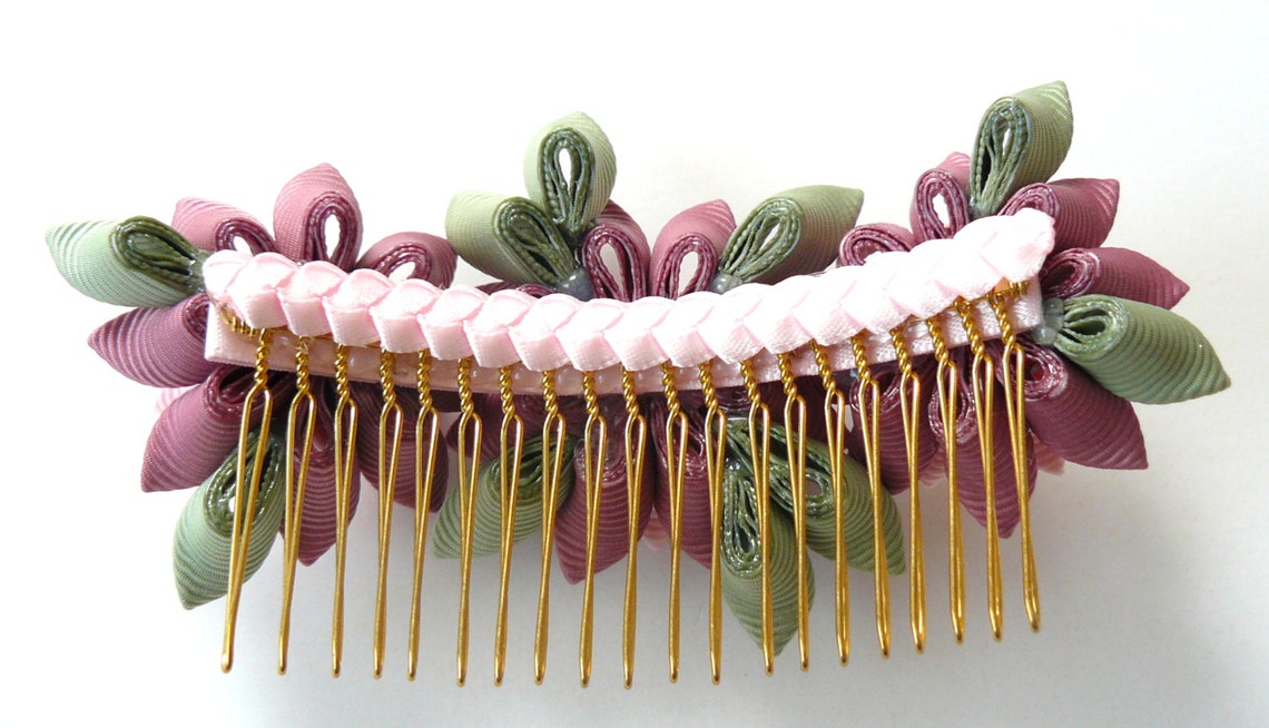 Kanzashi Fabric Flower Hair Comb-pink Hair Comb-wedding Hair - Etsy