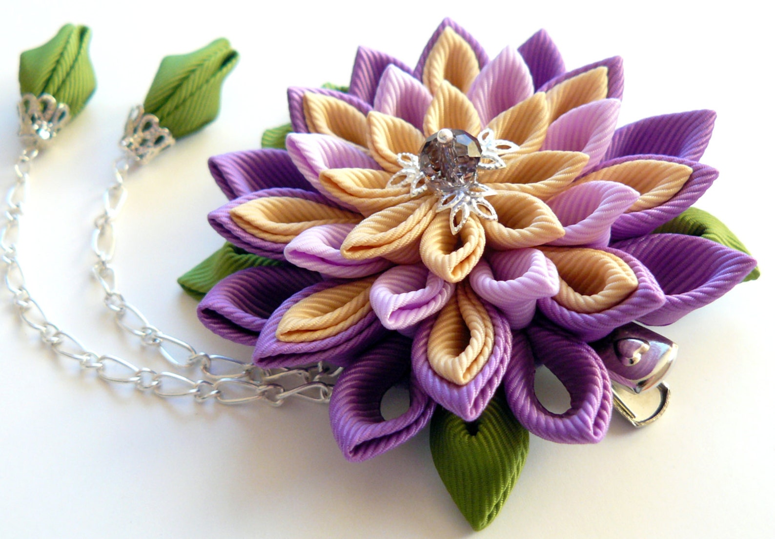 Kanzashi Fabric Flower Hair Clip. Shades of Purple Toffee and | Etsy